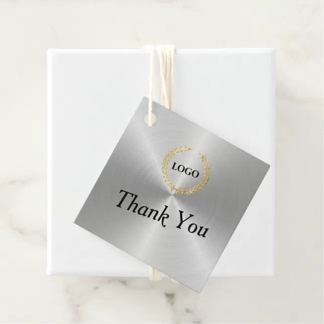 Business Logo Company Square Silver Hang Tags | Zazzle
