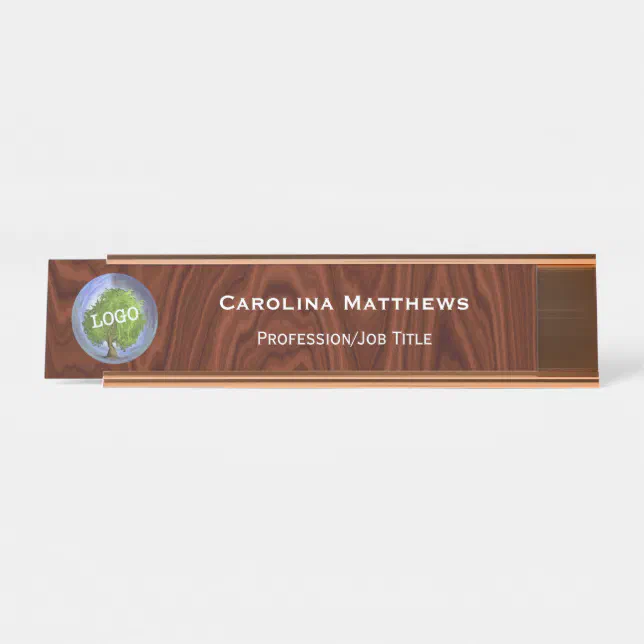 Business Logo Company Wood Changeable Desk Name Plate | Zazzle