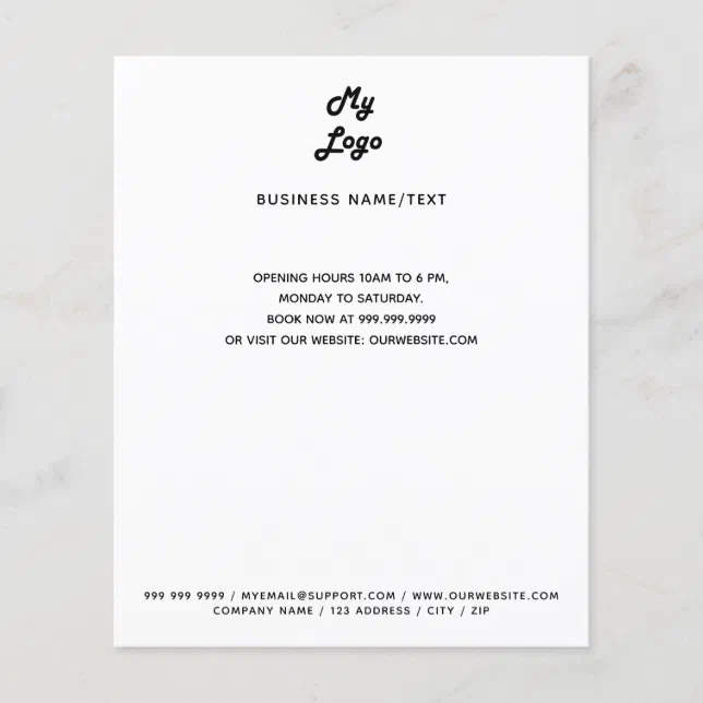 Business logo contact information custom text flyer | Zazzle