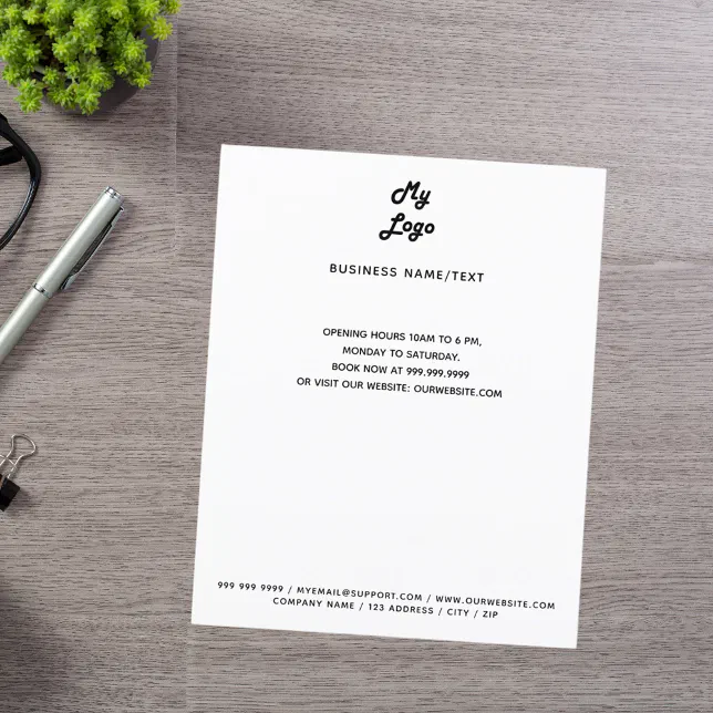 Business logo contact information custom text flyer | Zazzle