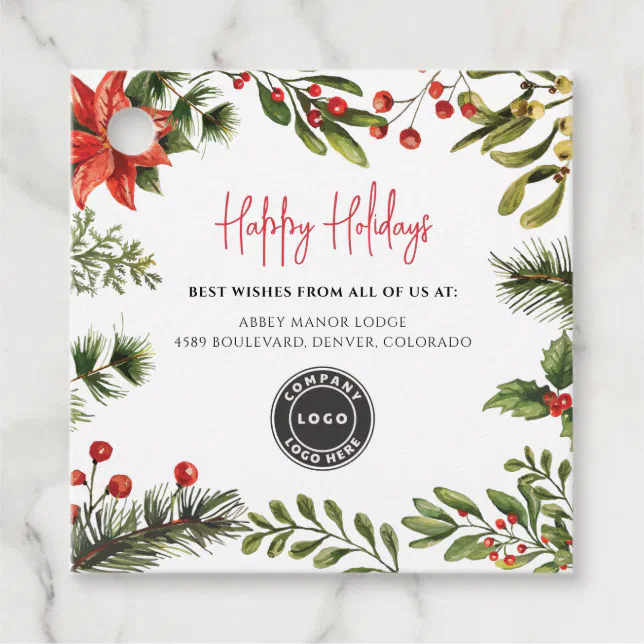 Business Logo Corporate Event Christmas Holidays Favor Tags | Zazzle