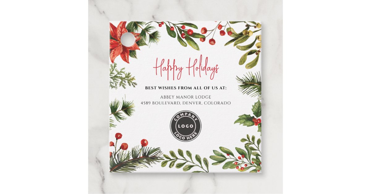 Business Logo Corporate Event Christmas Holidays Favor Tags | Zazzle