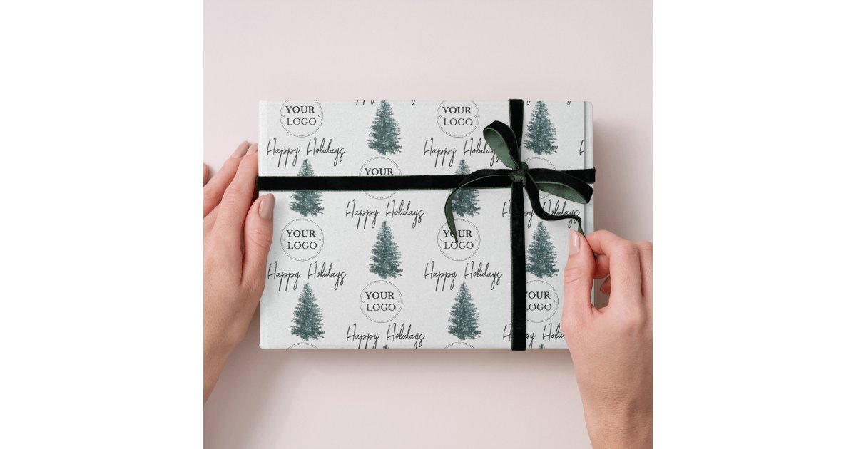 Business Logo Corporate Promotion Christmas Tree Wrapping Paper | Zazzle
