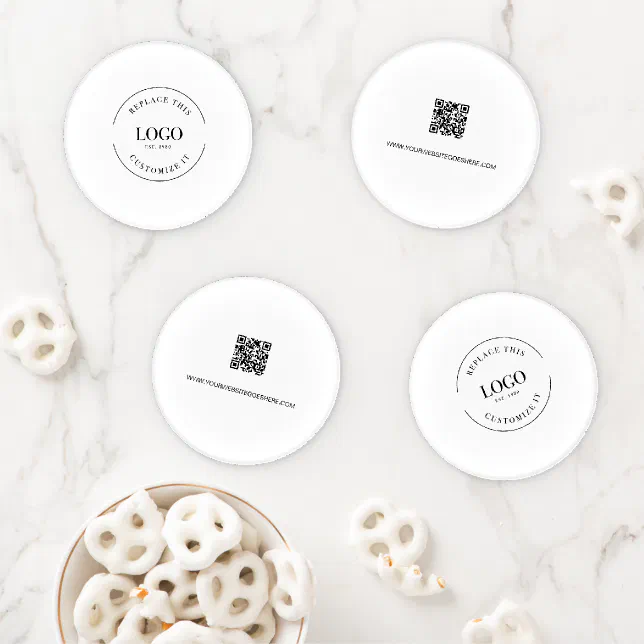 Business logo Custom QR code website professional Coaster Set | Zazzle
