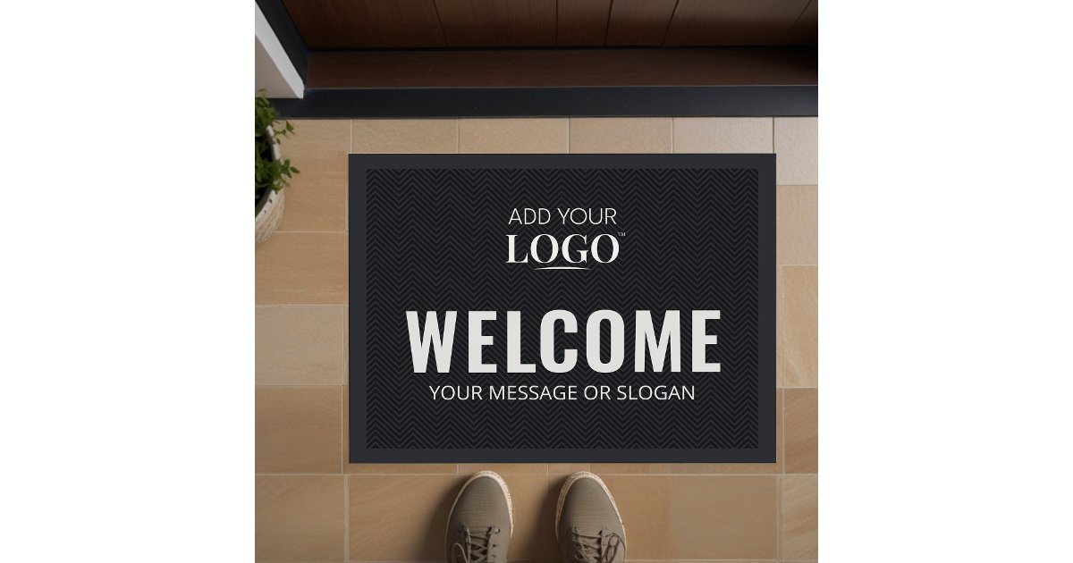 Business Logo Doormat Black Modern Front Door Mat | Zazzle