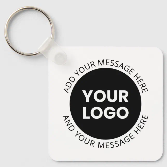 Business Logo & Editable Text White & Black Keychain | Zazzle