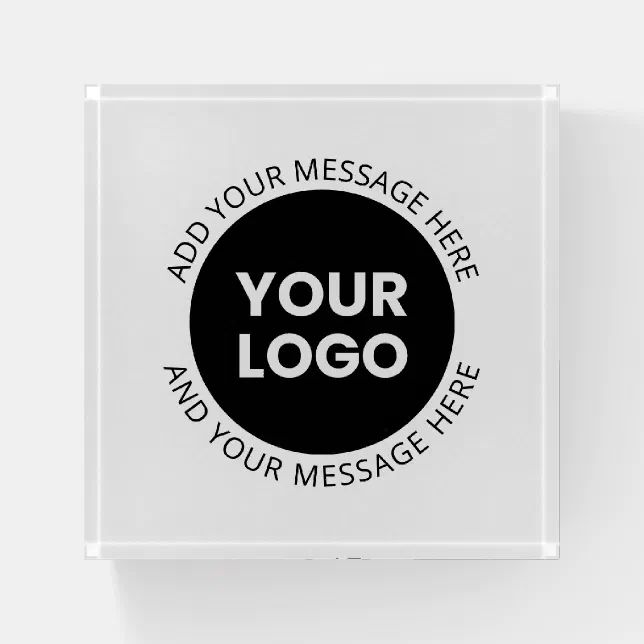 Business Logo & Editable Text White & Black Paperweight | Zazzle