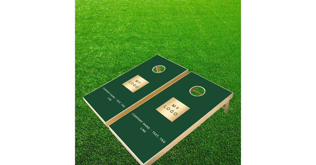 Business logo emerald green text minimalist cornhole set | Zazzle