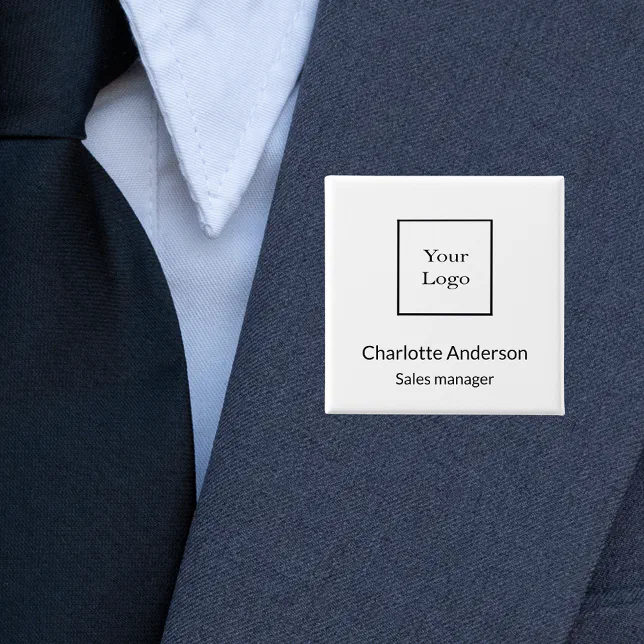 Business logo employee name tag button | Zazzle