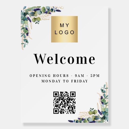 Business logo eucalyptus welcome opening QR code Foam Board | Zazzle