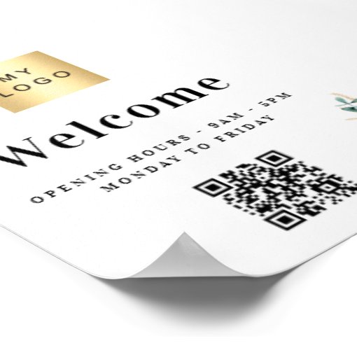 Business logo eucalyptus welcome opening QR code Poster | Zazzle