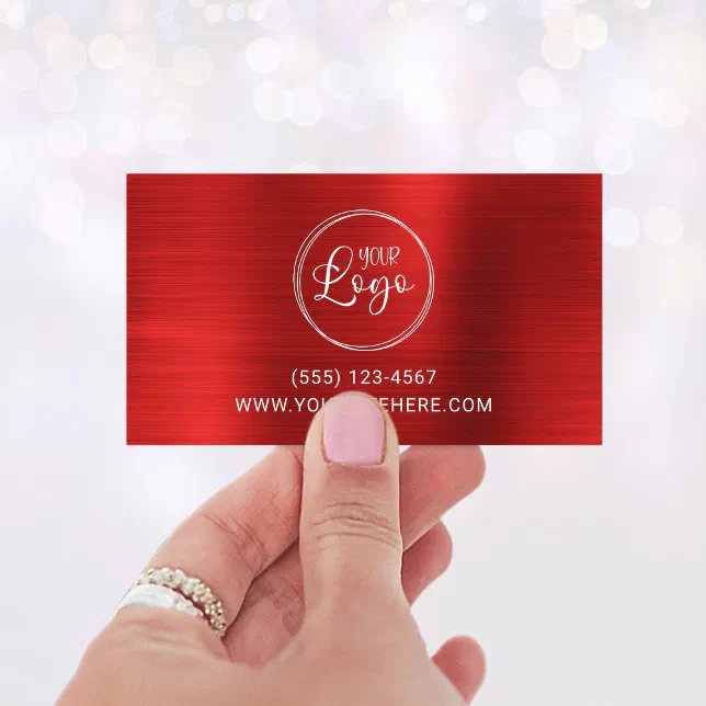 Business Logo Faux Bright Red Foil Card | Zazzle