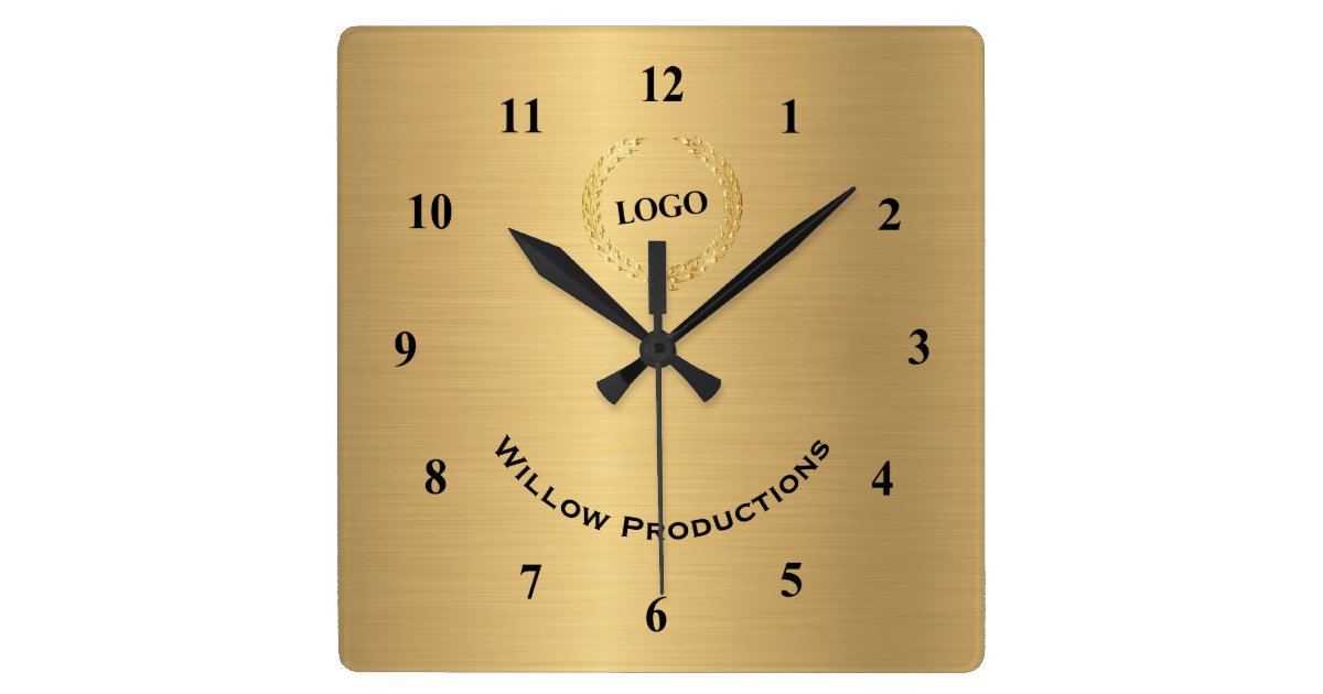 Business Logo Gold Square Wall Clock | Zazzle.com