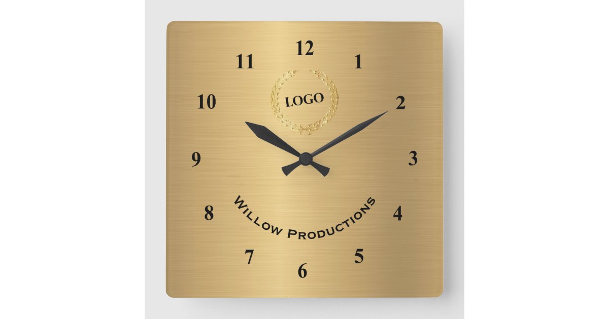 Business Logo Gold Square Wall Clock | Zazzle