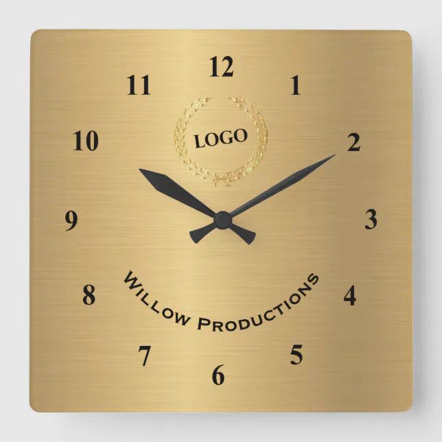 Business Logo Gold Square Wall Clock | Zazzle