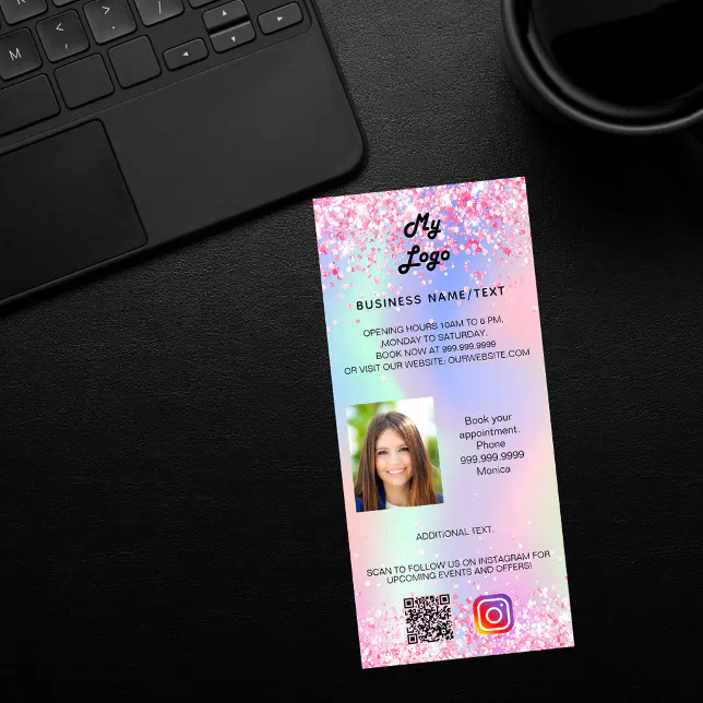 Business logo holographic photo qr code instagram rack card | Zazzle