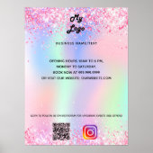 Business logo holographic qr code instagram text poster | Zazzle