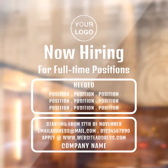 Business Logo, Job Vacancy Recruitment Advertising Window Cling | Zazzle