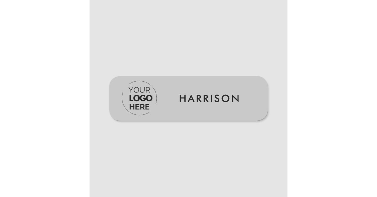 Business Logo Light Grey Minimalist Employee Staff Name Tag | Zazzle
