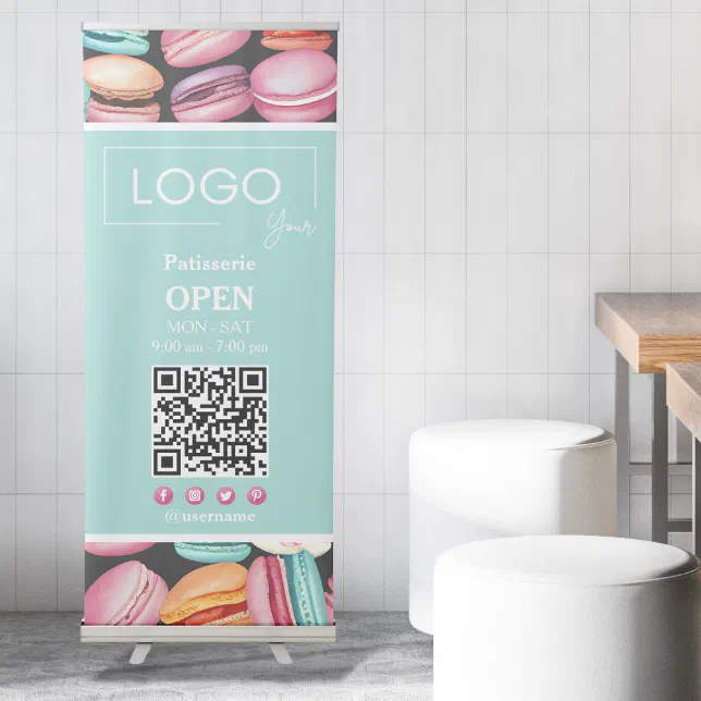 Business Logo | Macaron French Patisserie Mint Retractable Banner | Zazzle