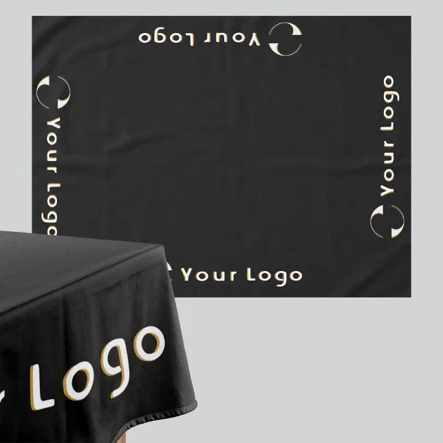 Business Logo Minimal brand Trade show Black Tablecloth | Zazzle