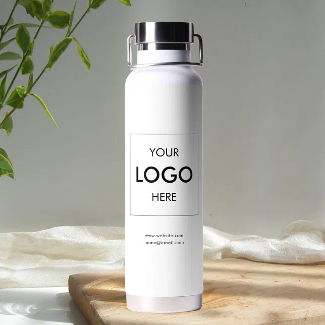 Business Logo Minimal White Water Bottle | Zazzle