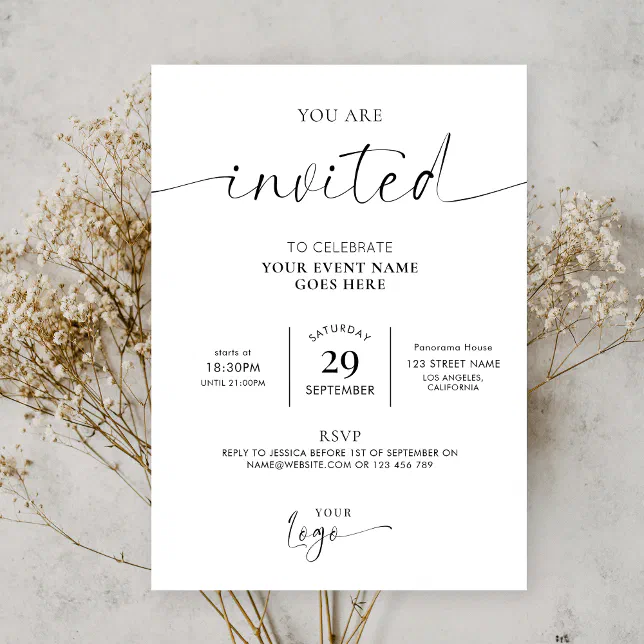 Business Logo Minimalist Black & White Gala Event Invitation | Zazzle
