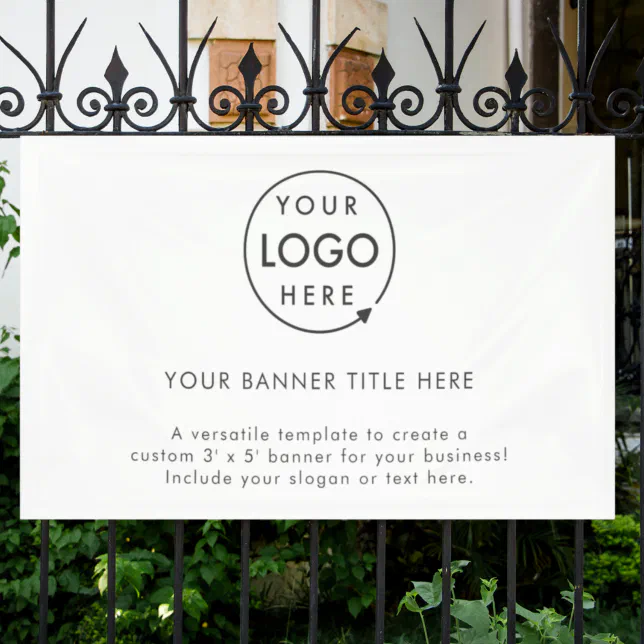 Business Logo | Minimalist Clean Simple White 5' Banner | Zazzle