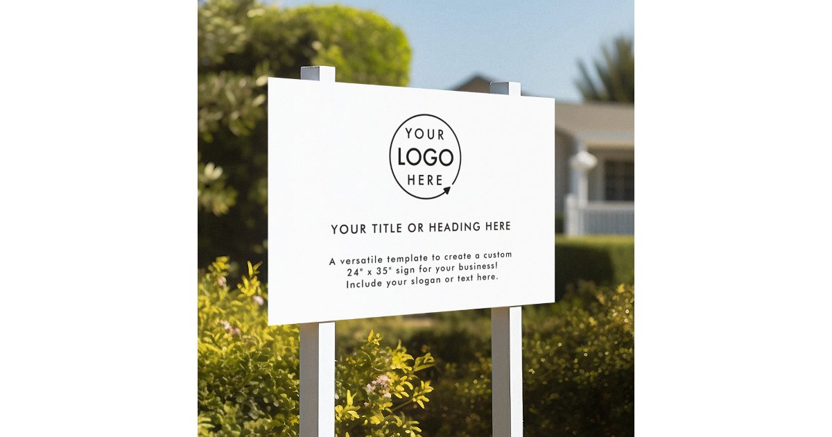 Business Logo | Minimalist Clean Simple White Yard Sign | Zazzle