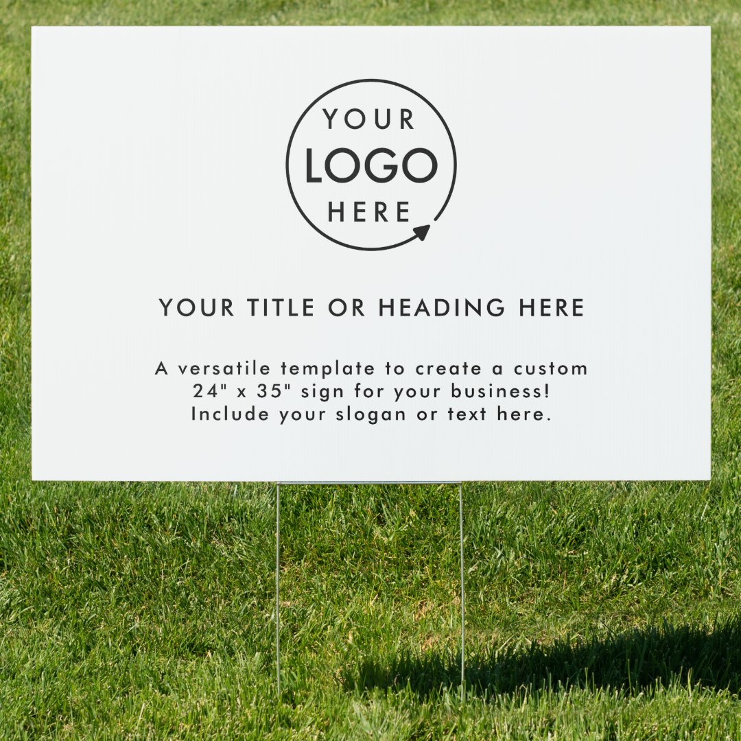Business Logo | Minimalist Clean Simple White Yard Sign | Zazzle