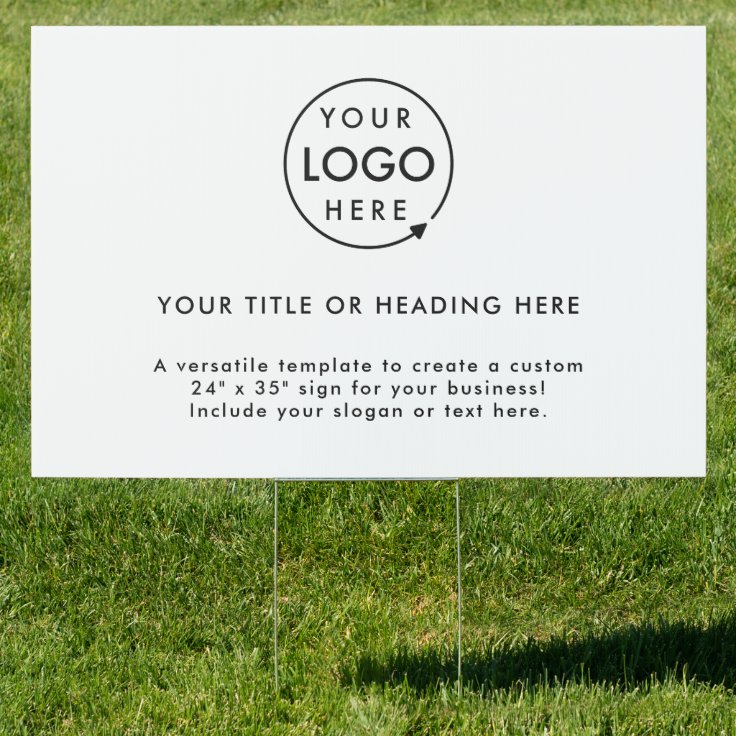 Business Logo | Minimalist Clean Simple White Yard Sign | Zazzle