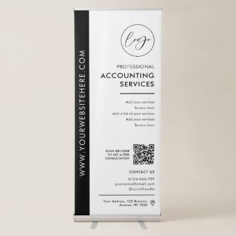 Business Logo Minimalist QR Code Promotional Retractable Banner | Zazzle