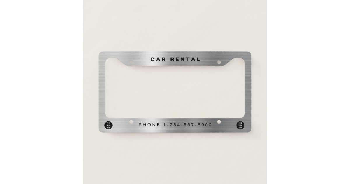 Business Logo Minimalist Silver Car Rental License Plate Frame | Zazzle