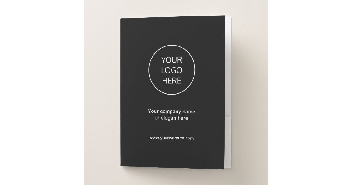 Business Logo Modern Black Pocket Folder | Zazzle