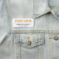Business Logo Modern Employee Staff Magnetic Name Tag | Zazzle