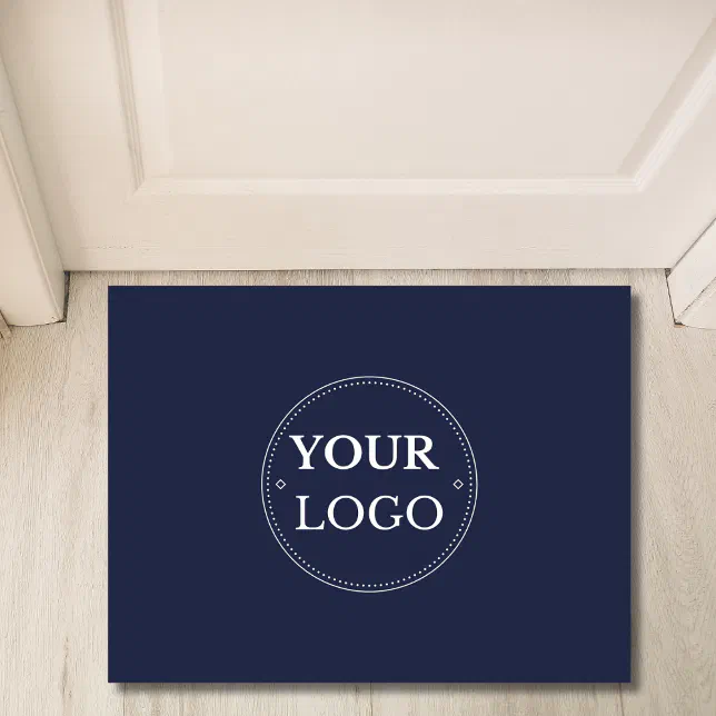 Business Logo Modern Navy Blue Promotional Doormat | Zazzle