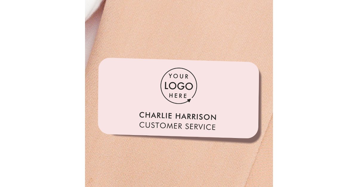 Business Logo | Modern Pink Employee Staff Name Tag | Zazzle