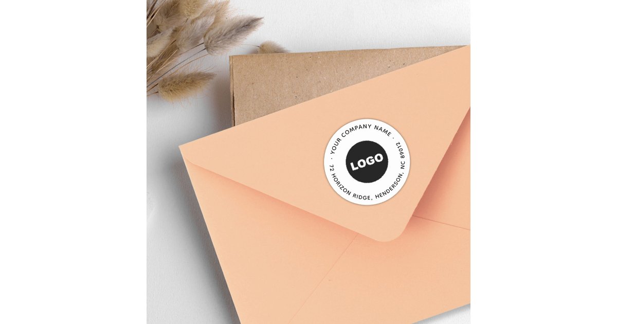 Business Logo Modern Round Return Address Slogan Classic Round Sticker ...