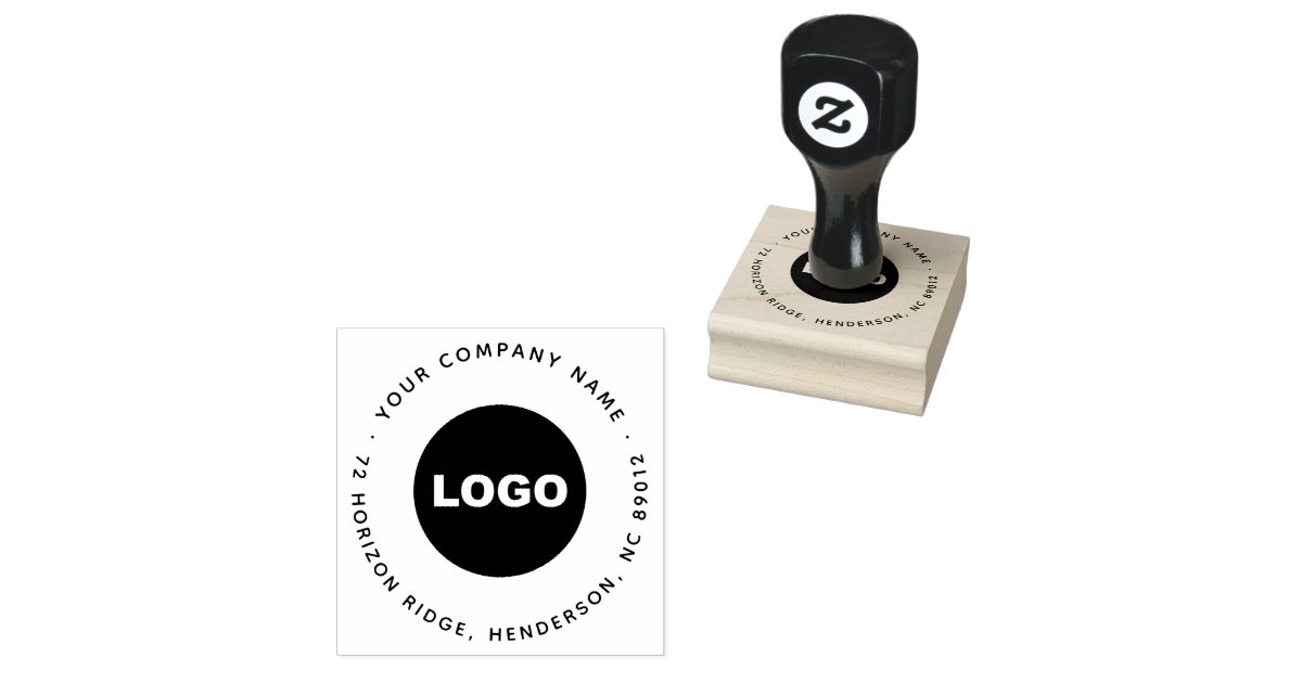 Business Logo Modern Round Return Address Slogan Rubber Stamp | Zazzle