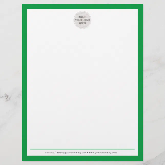 BUSINESS LOGO modern simple border kelly green Letterhead | Zazzle