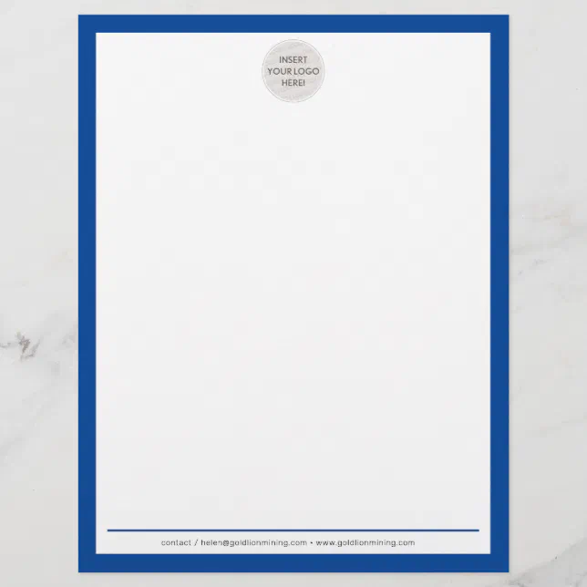 BUSINESS LOGO modern simple border royal blue Letterhead | Zazzle