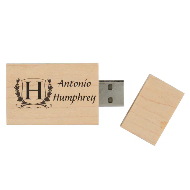 Business Logo Monogram Name Personalize Wood Flash Drive | Zazzle