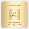 Business logo name address gold square sticker | Zazzle