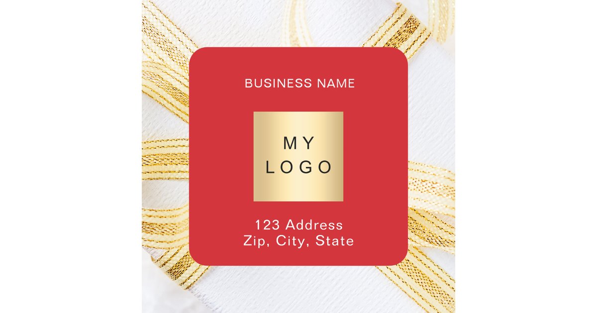 Business logo name address red white square sticker | Zazzle