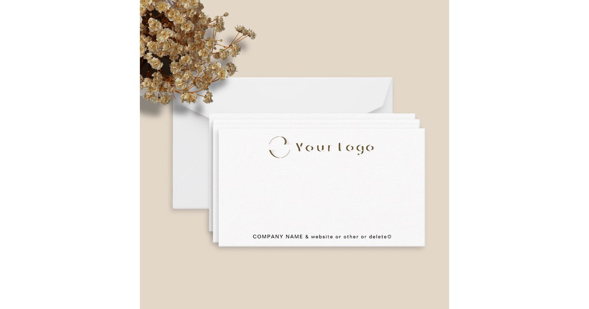 Business logo Name Minimal Company White Custom Note Card | Zazzle