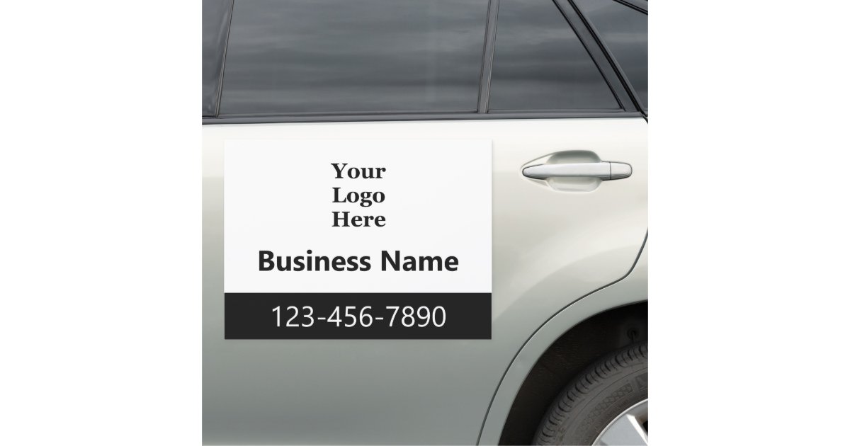 Business Logo Name Phone Number Black and White Ad Car Magnet | Zazzle