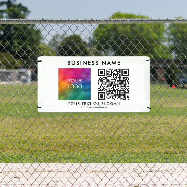Business Logo Name QR Code Outdoor Custom Template Banner | Zazzle