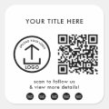 Business Logo Name QR Code Social Media Icons Square Sticker | Zazzle