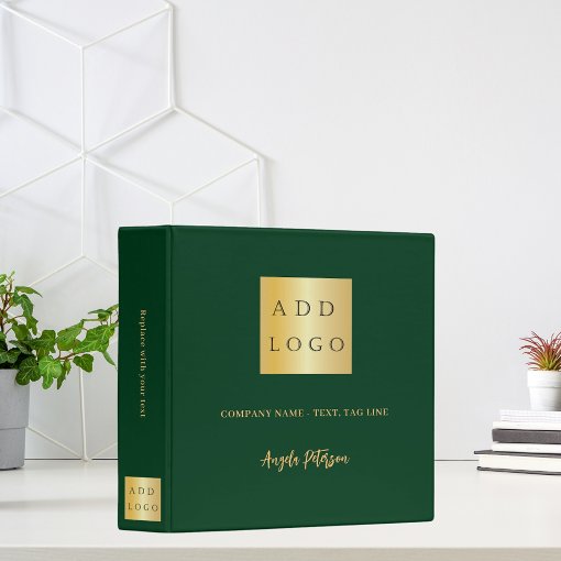 Business logo name signature emerald green 3 ring binder | Zazzle