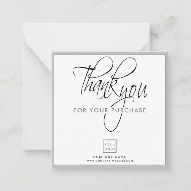 Business Logo Name Silver Thank You For Purchase Note Card | Zazzle